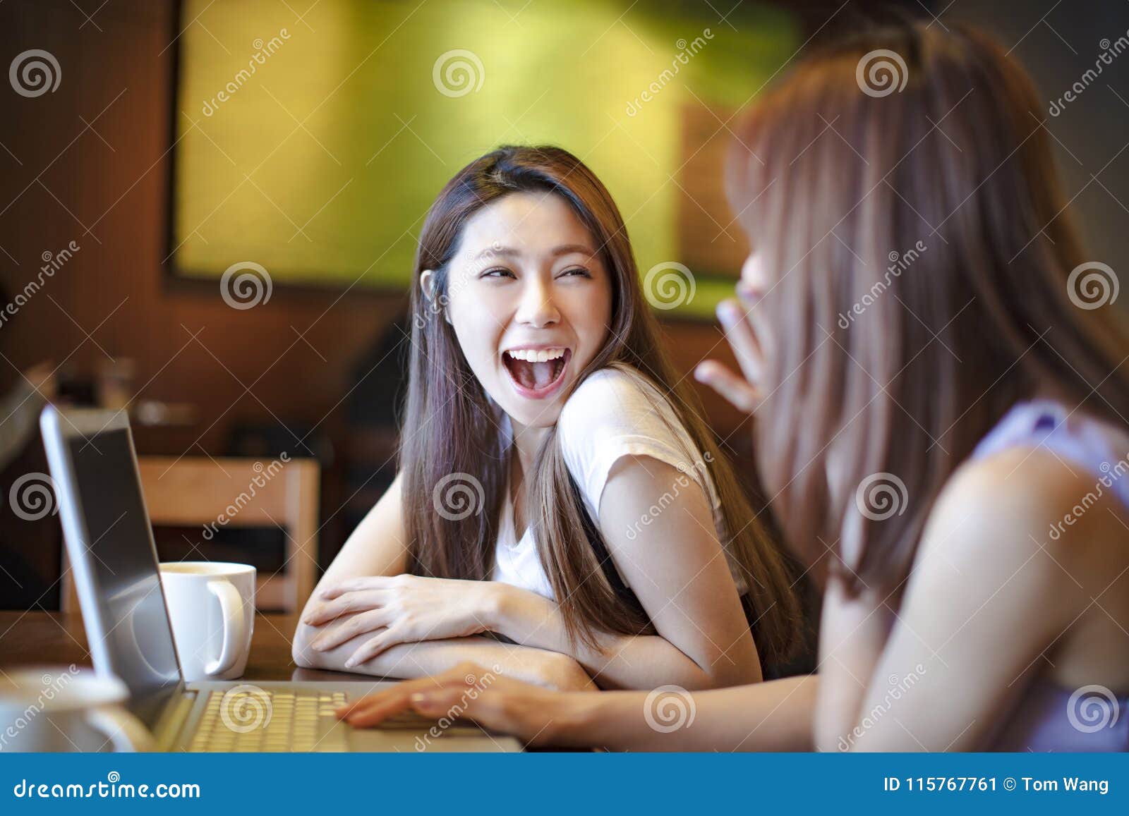 Girls Having Fun in Coffee Shop Stock Image - Image of beautiful ...