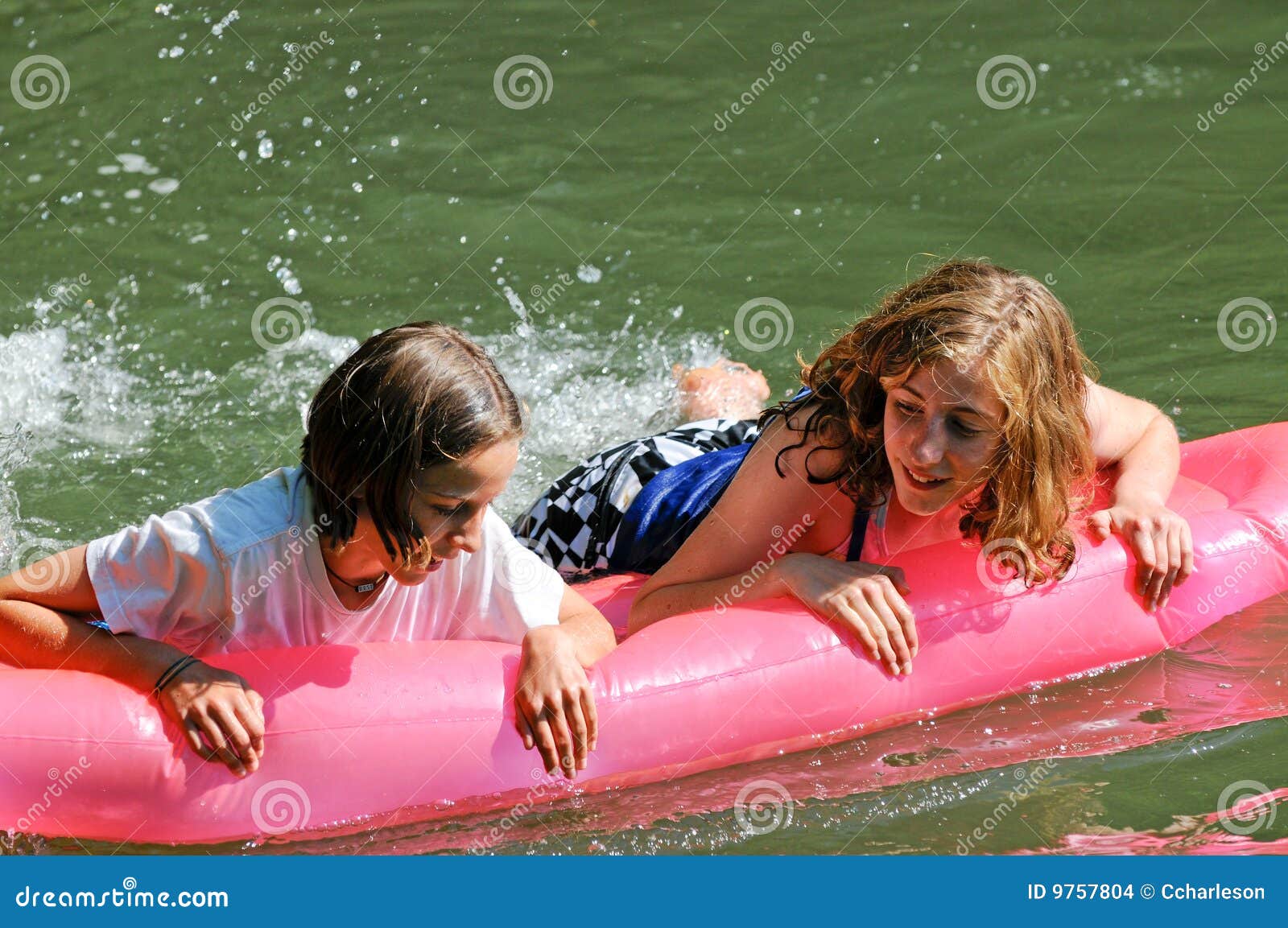 Girls Having Fun on Inflatable Stock Photo - Image of holiday, river ...