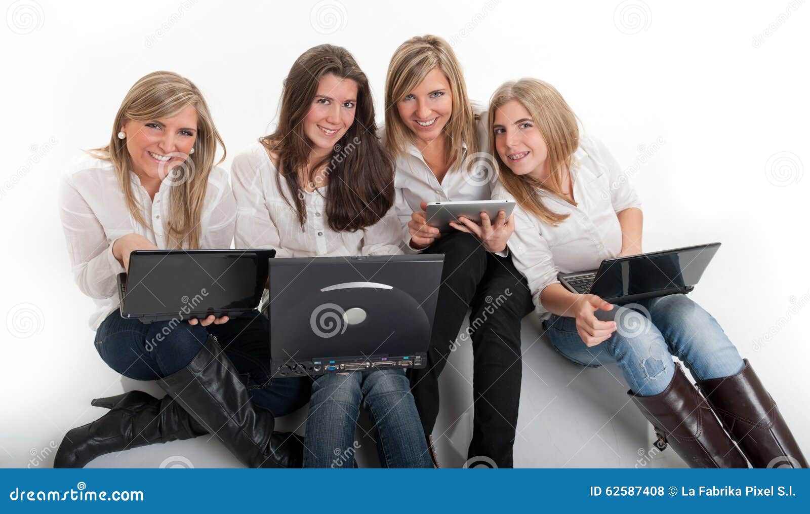 Girls Having Fun with Technology Stock Photo - Image of media, smiling ...
