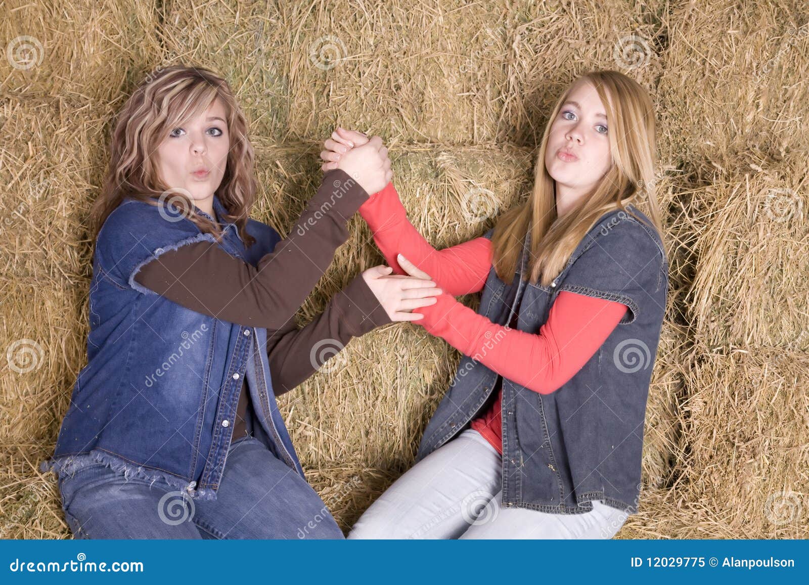 Girls on Haystack Having Fun Stock Image - Image of emotion, farm: 12029775