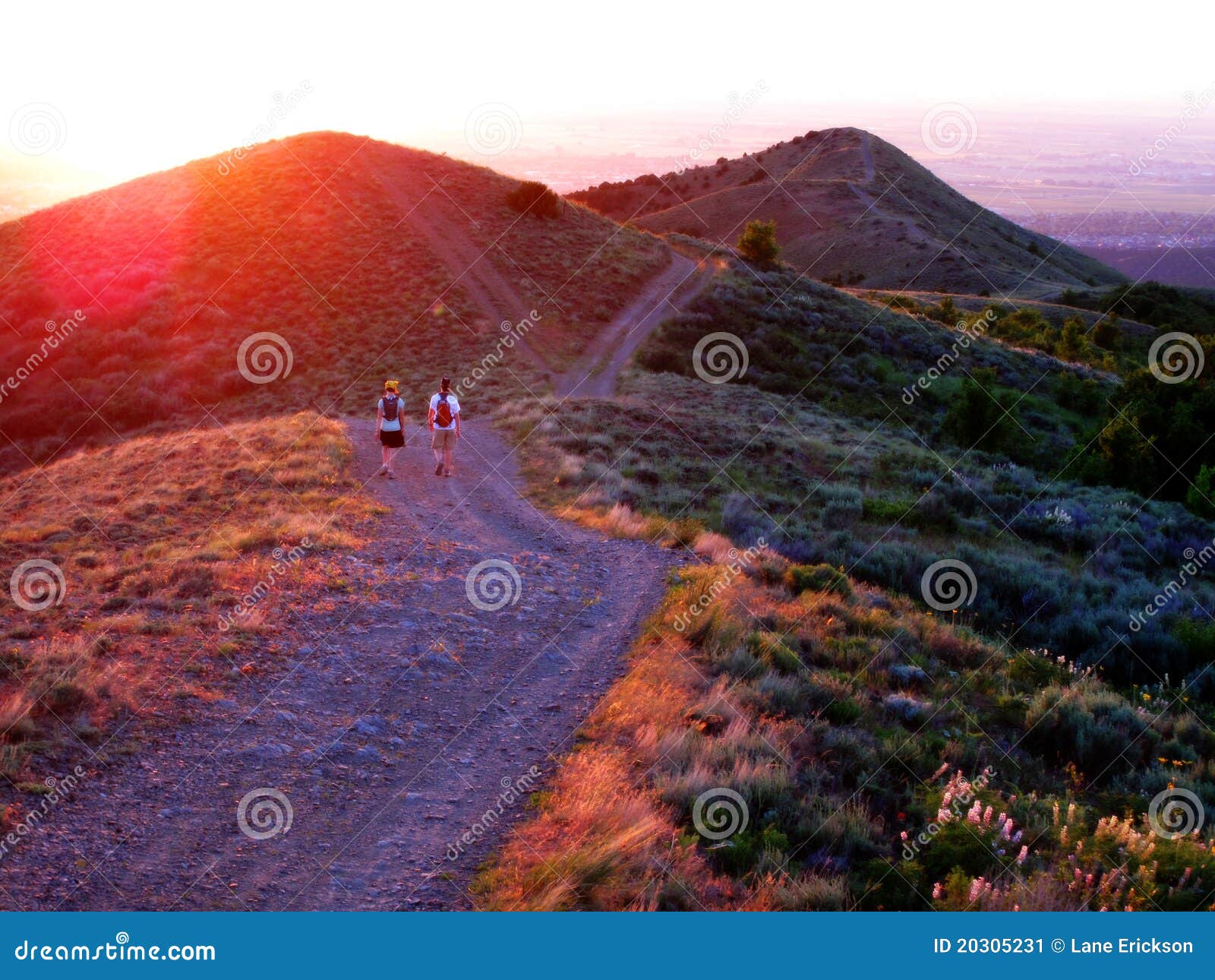 Girls Hiking on Mountains at Sunset Stock Image - Image of girl, child ...