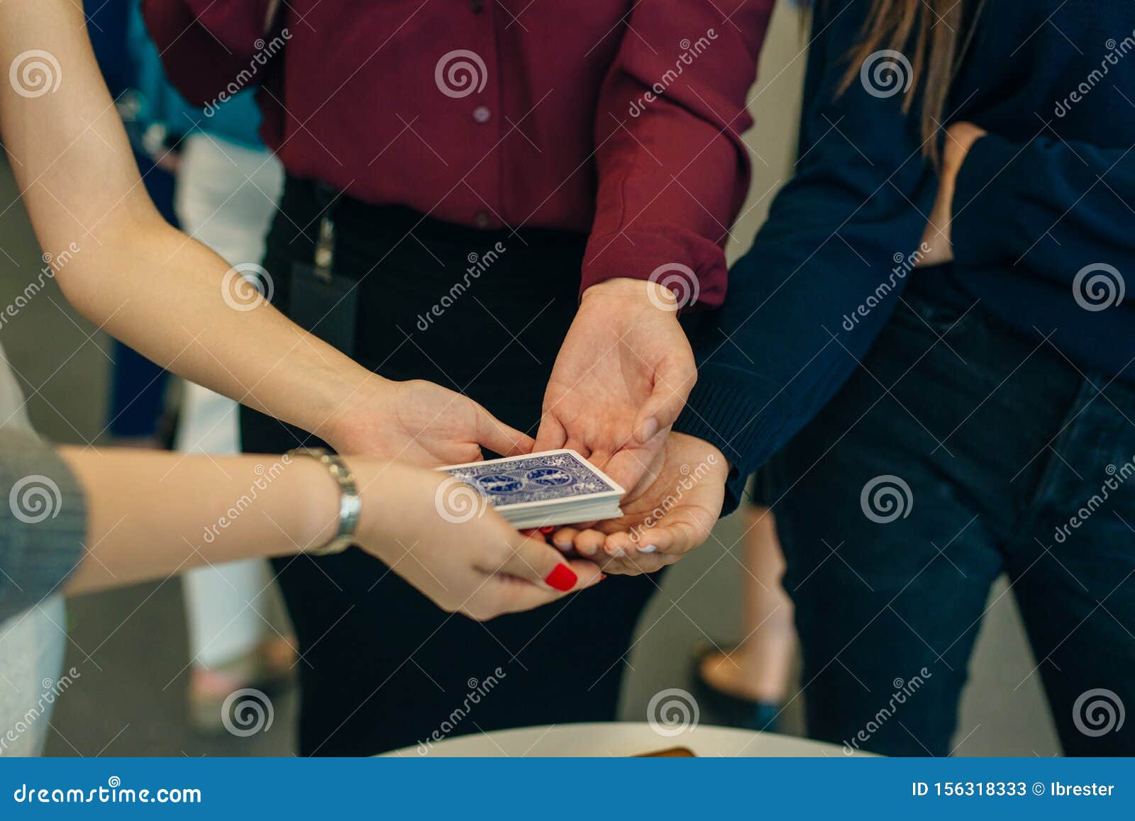Girls Hold Playing Cards in Magic Trick Stock Image - Image of ...