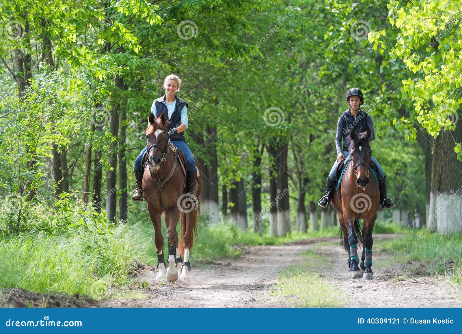 Girls on horseback riding stock image. Image of leaves - 40309121