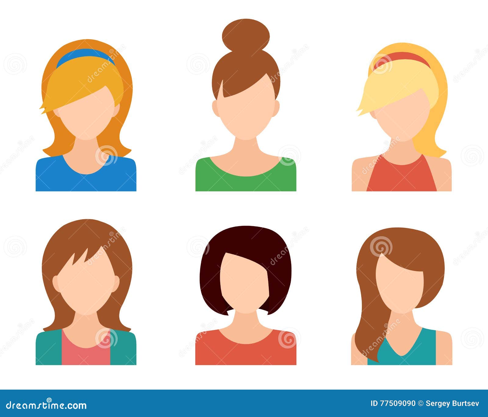 Girls Icons Set stock vector. Illustration of hair, individuality ...