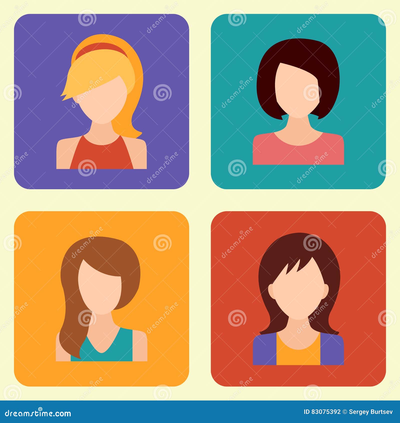 Girls Icons Set stock vector. Illustration of colorful - 83075392