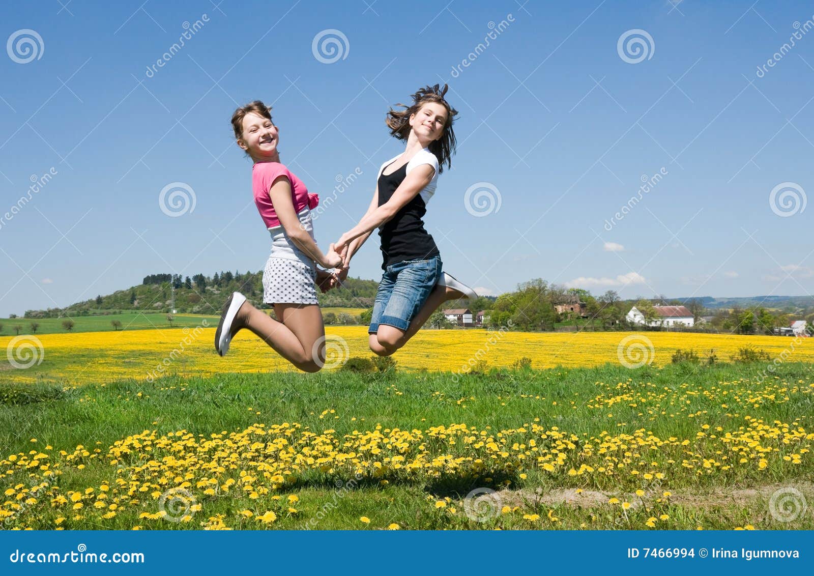 Girls jump stock photo. Image of happy, cheerful, jump - 7466994