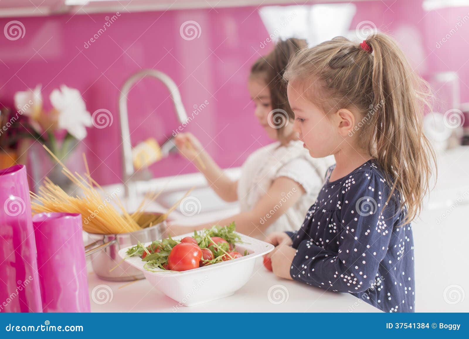 Girls in the kitchen stock photo. Image of little, elementary - 37541384
