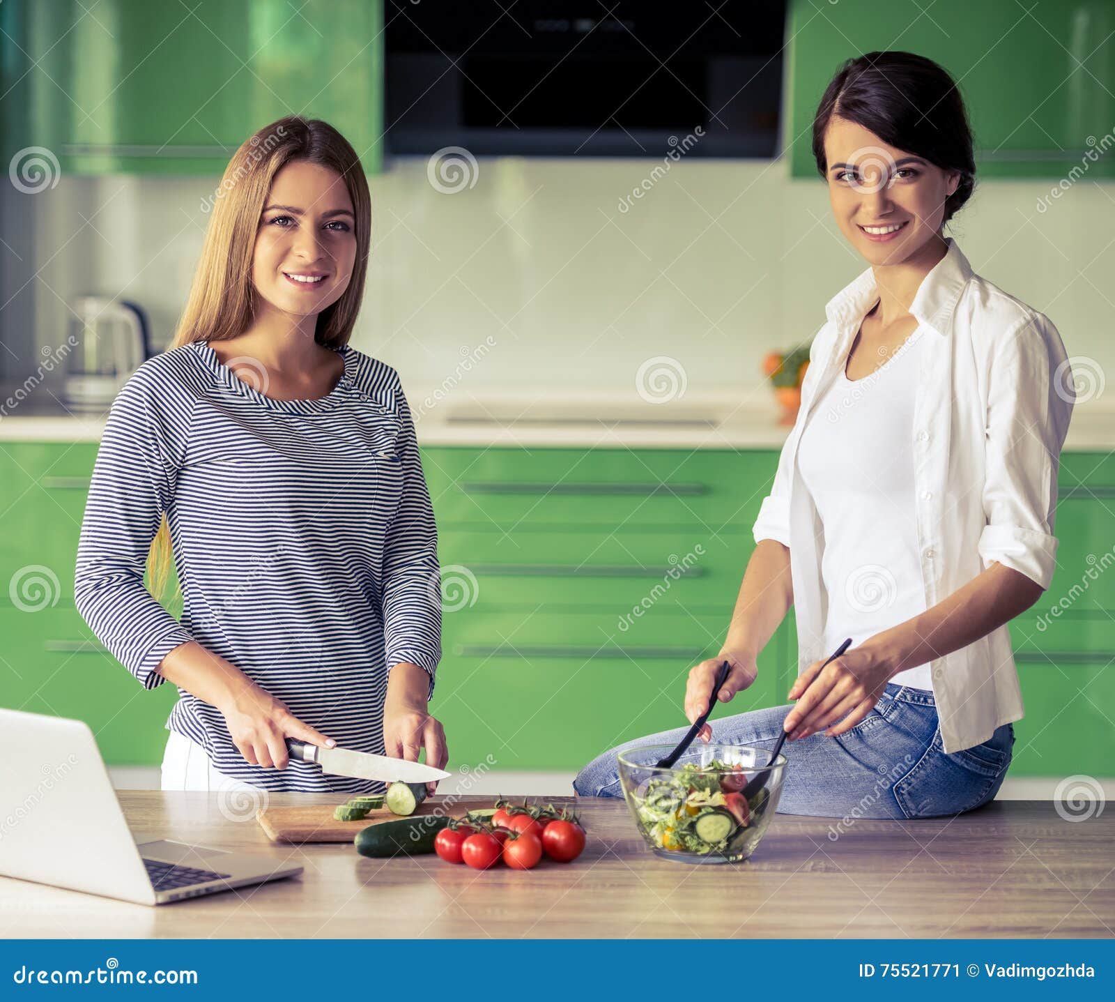 Girls in the kitchen stock image. Image of caucasian - 75521771