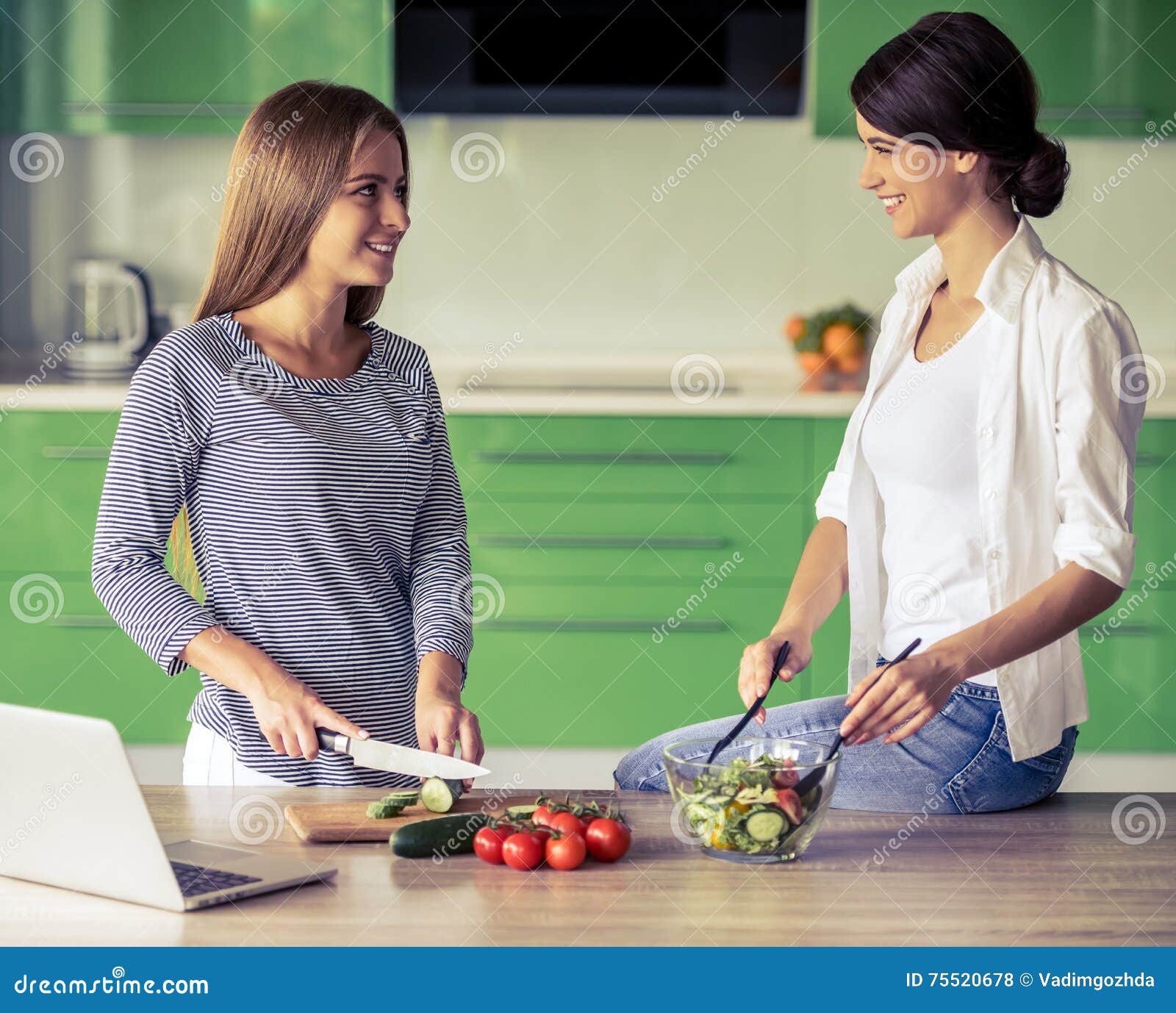 Girls in the kitchen stock photo. Image of caucasian - 75520678