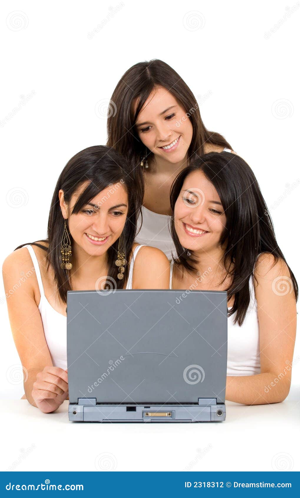 Girls on a laptop stock photo. Image of cute, table, smiling - 2318312
