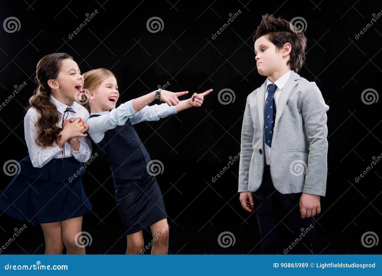 Girls Laughing and Pointing on Boy Stock Image - Image of together ...