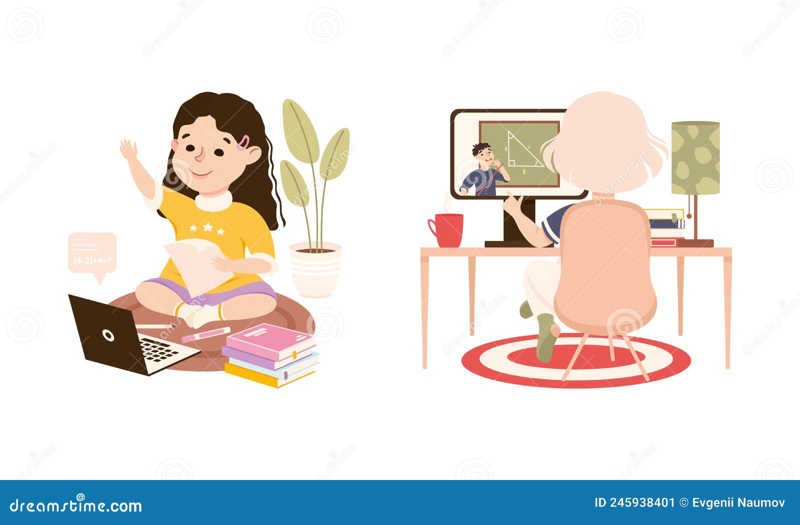 Girls Learning Online Using Laptop Computers. Homeschooling, E-learning ...