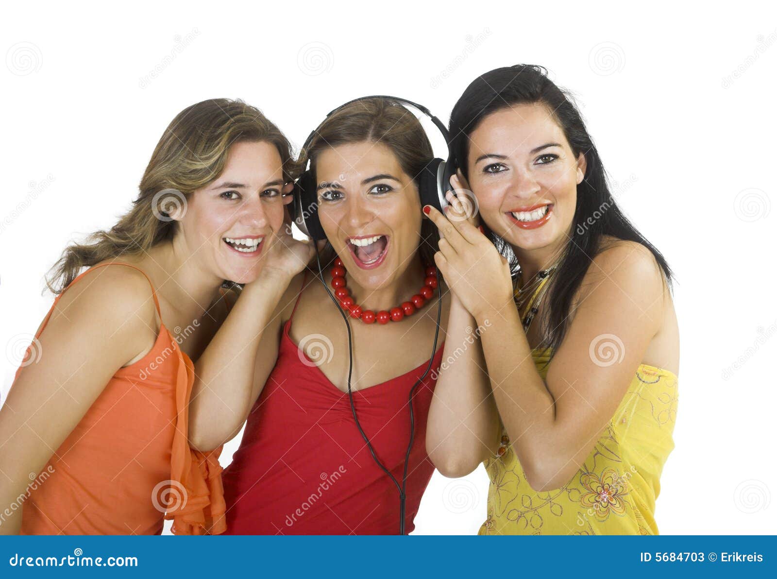 Girls listening music stock image. Image of isolated, friendly - 5684703