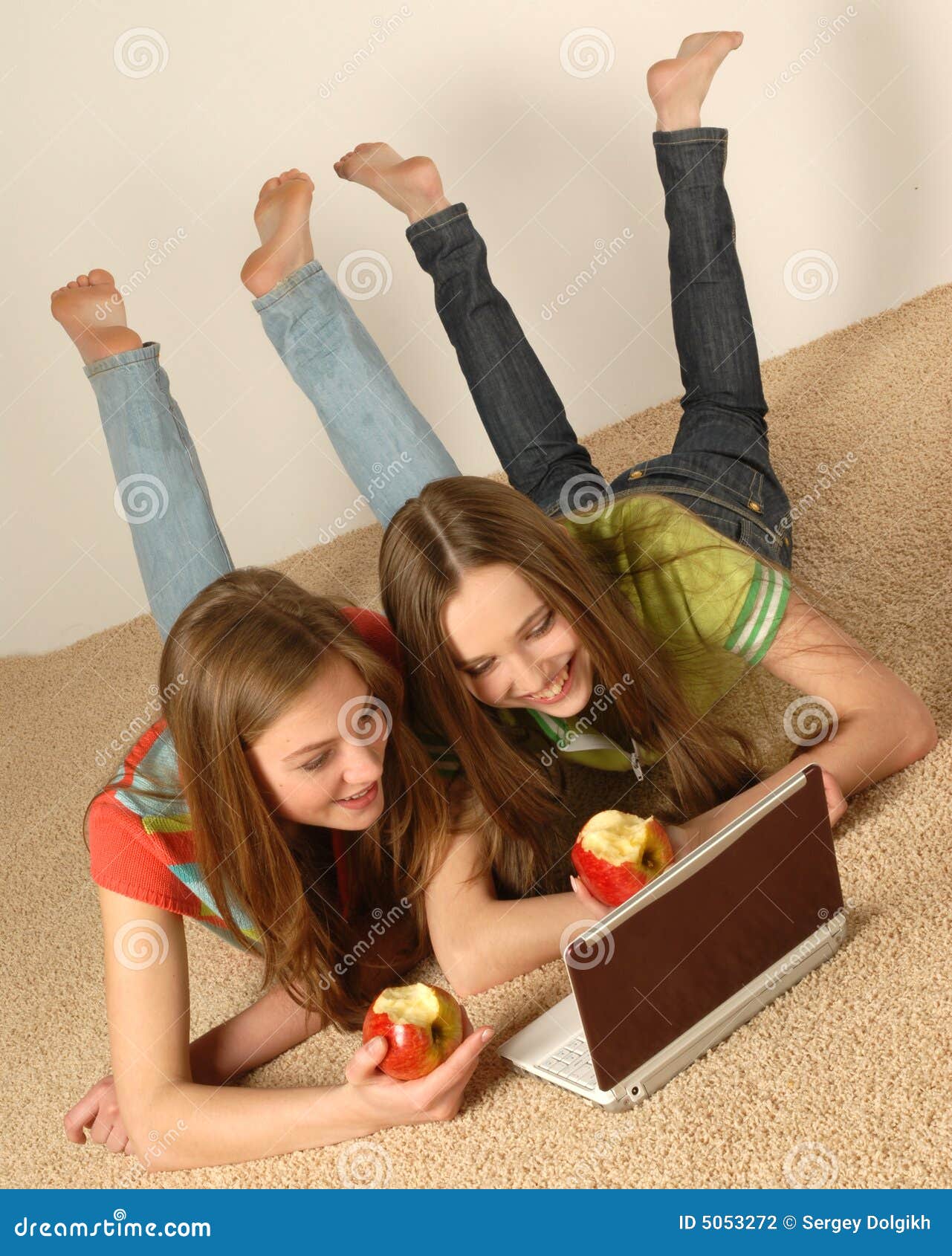 Girls Look at the Screen Laptop Stock Photo - Image of female, friend ...