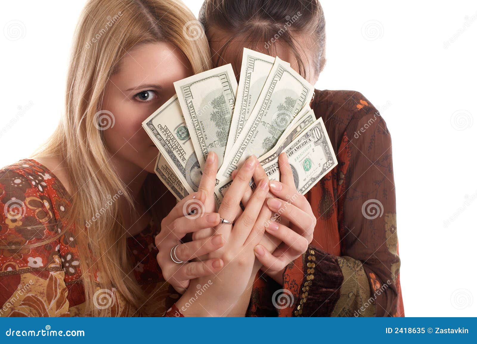 Girls with money in hands stock image. Image of isolated - 2418635