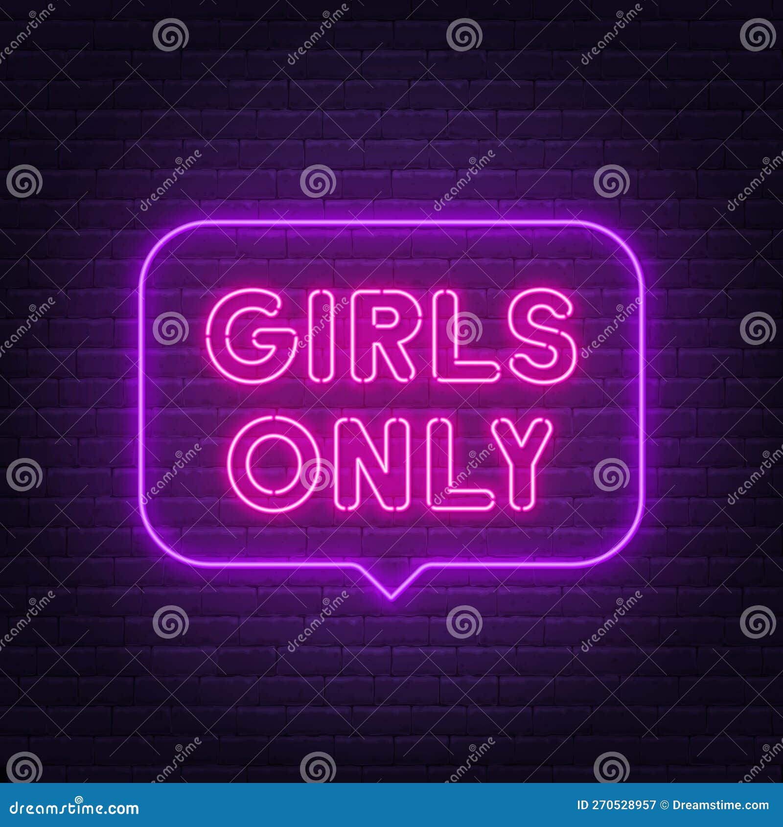 Girls Only Neon Sign In The Speech Bubble On Brick Wall Background