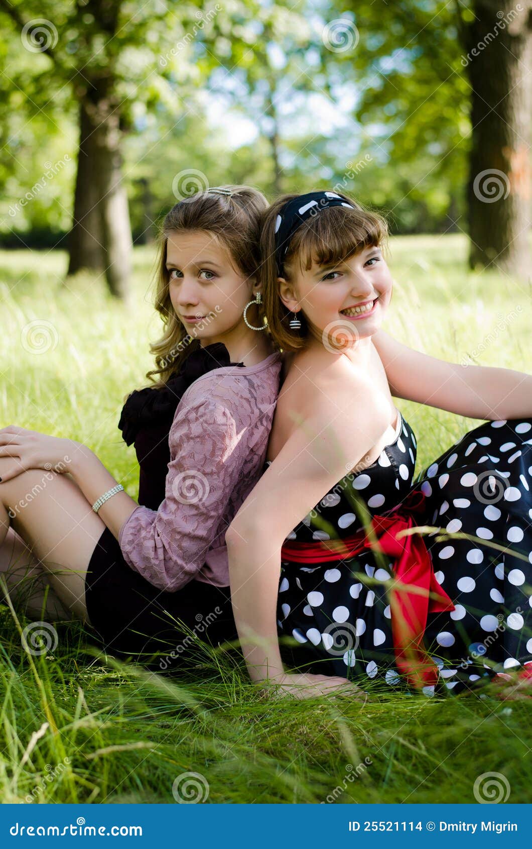 Girls in a park stock photo. Image of ribbon, dotted - 25521114