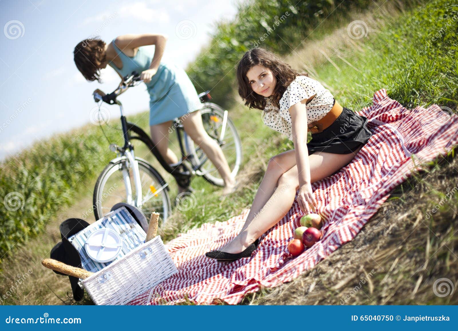 Girls on a picnic stock photo. Image of field, friends - 65040750