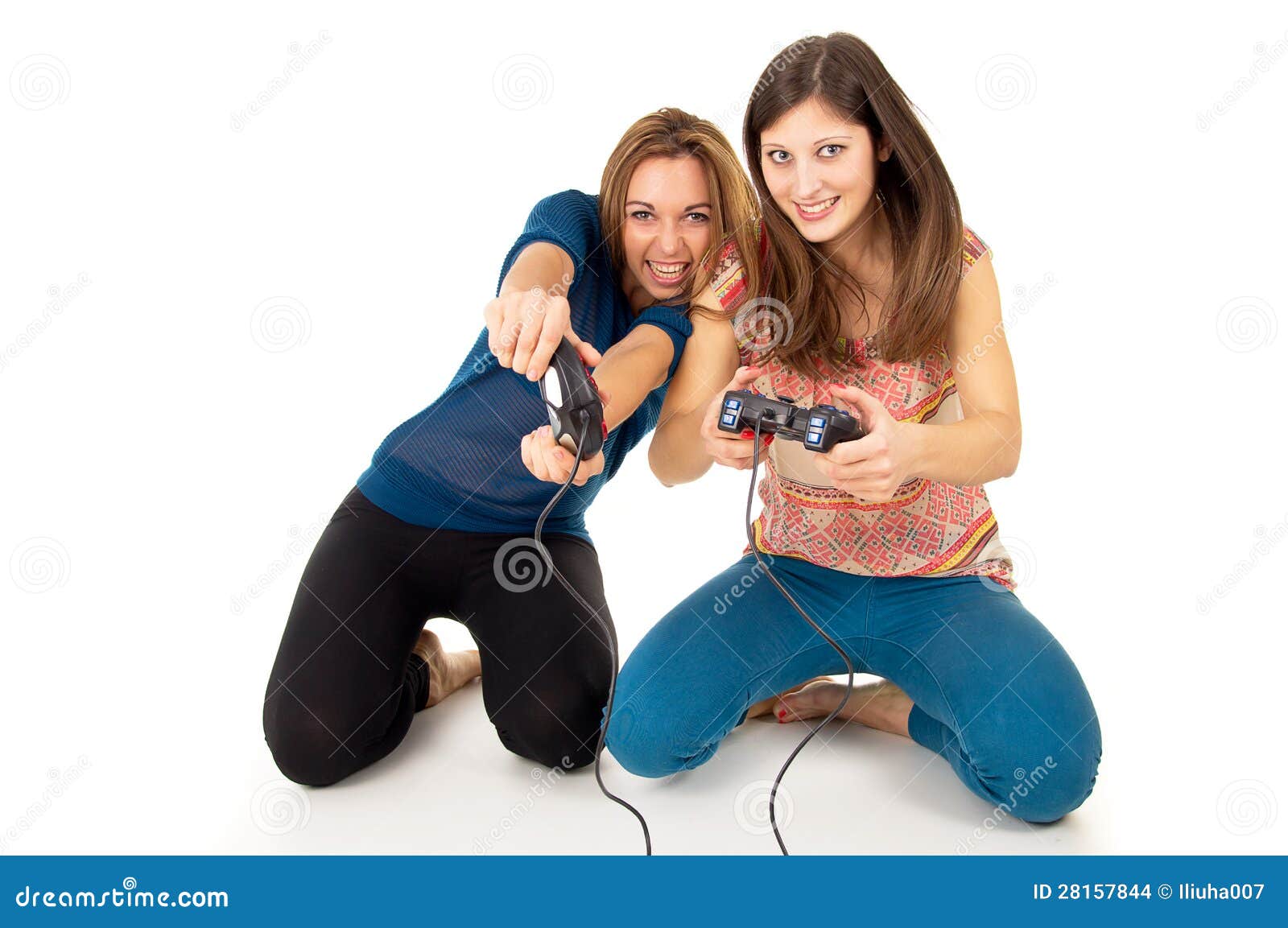 Girls Play Video Games on the Joystick Stock Photo - Image of game ...