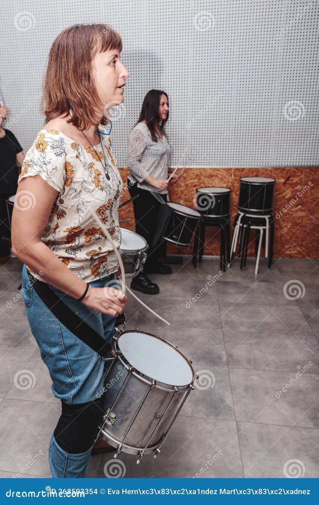 Girls Playing the Drum Inside a Studio Stock Photo - Image of drumstick ...
