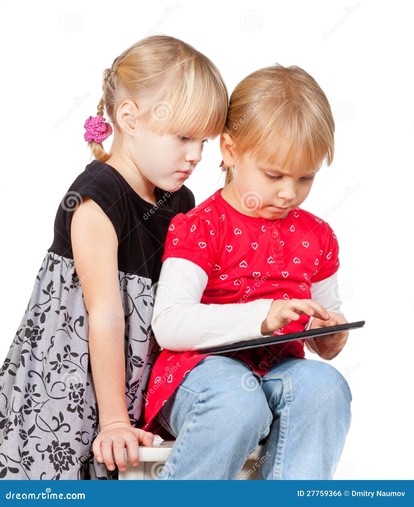 Girls Playing with a Tablet Computer Stock Photo - Image of learn ...