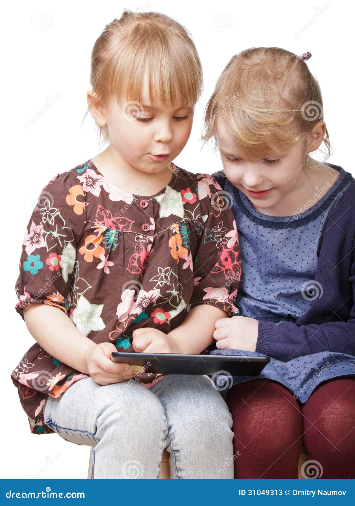 Girls Playing with a Tablet Computer Stock Image - Image of girl ...
