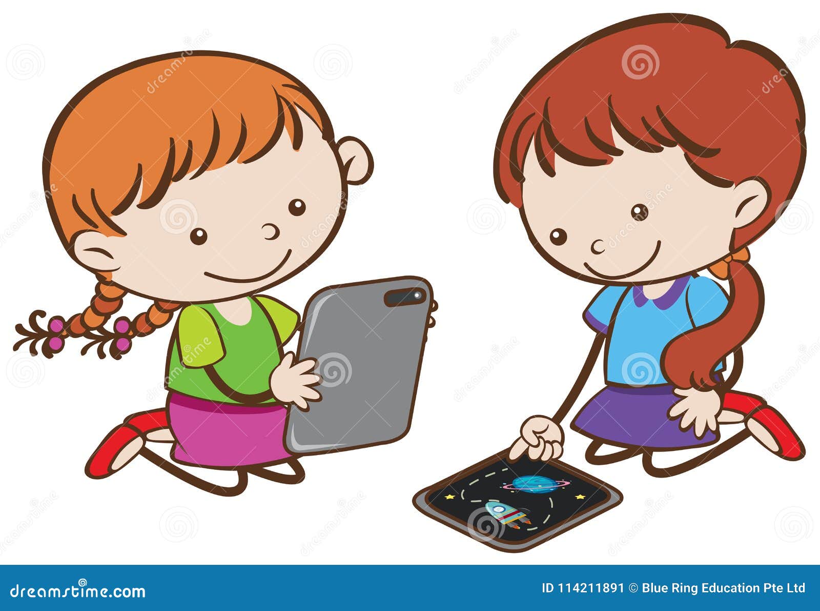 Girls Playing Tablet on White Background Stock Vector - Illustration of ...