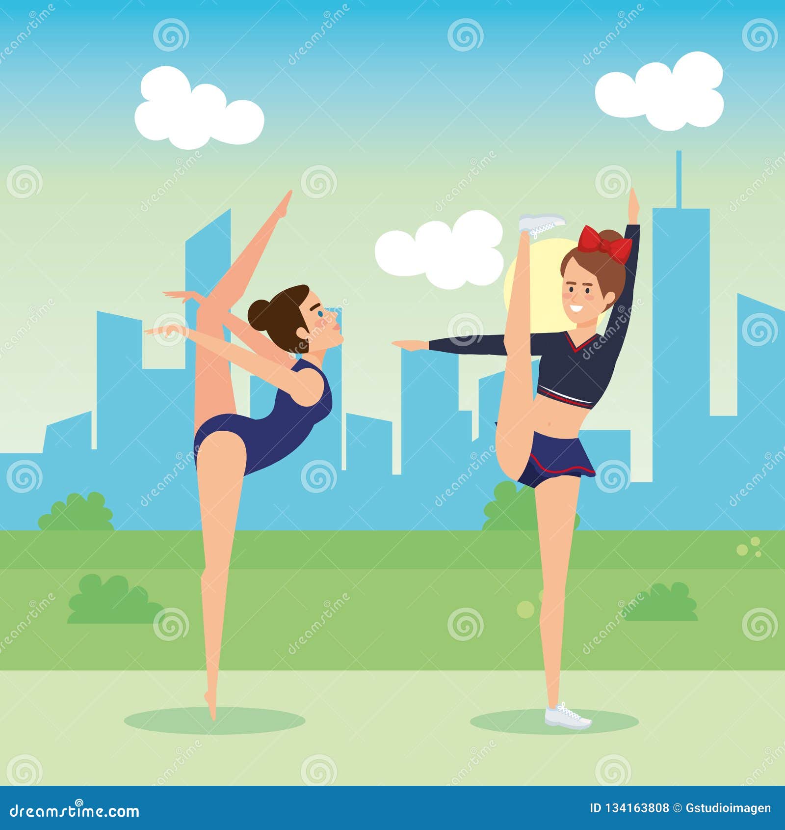 Girls Practicing Dancing Characters Stock Vector - Illustration of ...