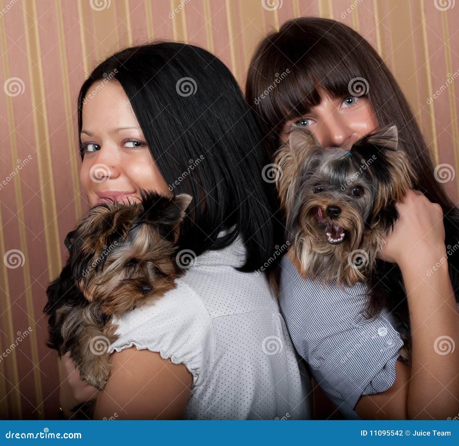Girls with puppys stock photo. Image of embrace, bonding - 11095542