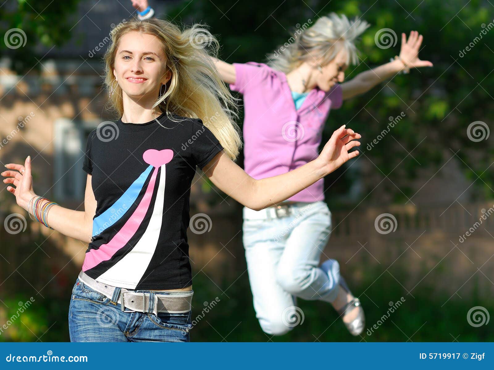 Girls run stock image. Image of flying, field, meadow - 5719917