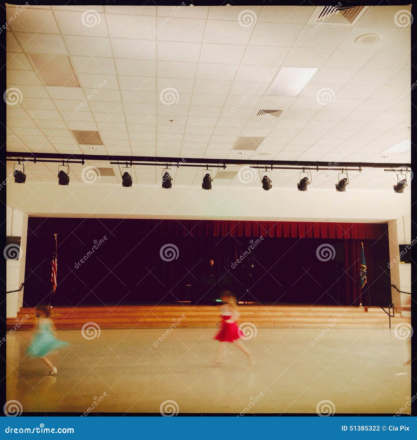 Girls Running in Empty Hall Stock Photo - Image of blurred, motion ...