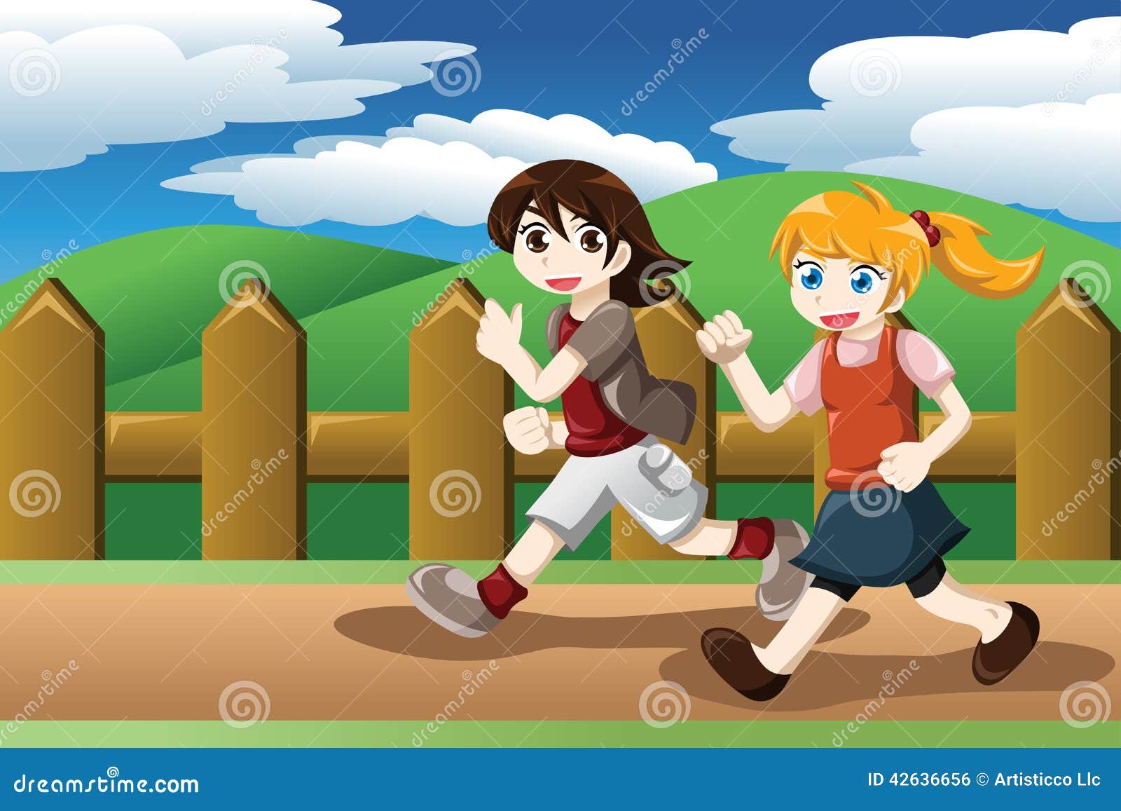 Girls running outdoor stock vector. Illustration of clipart - 42636656