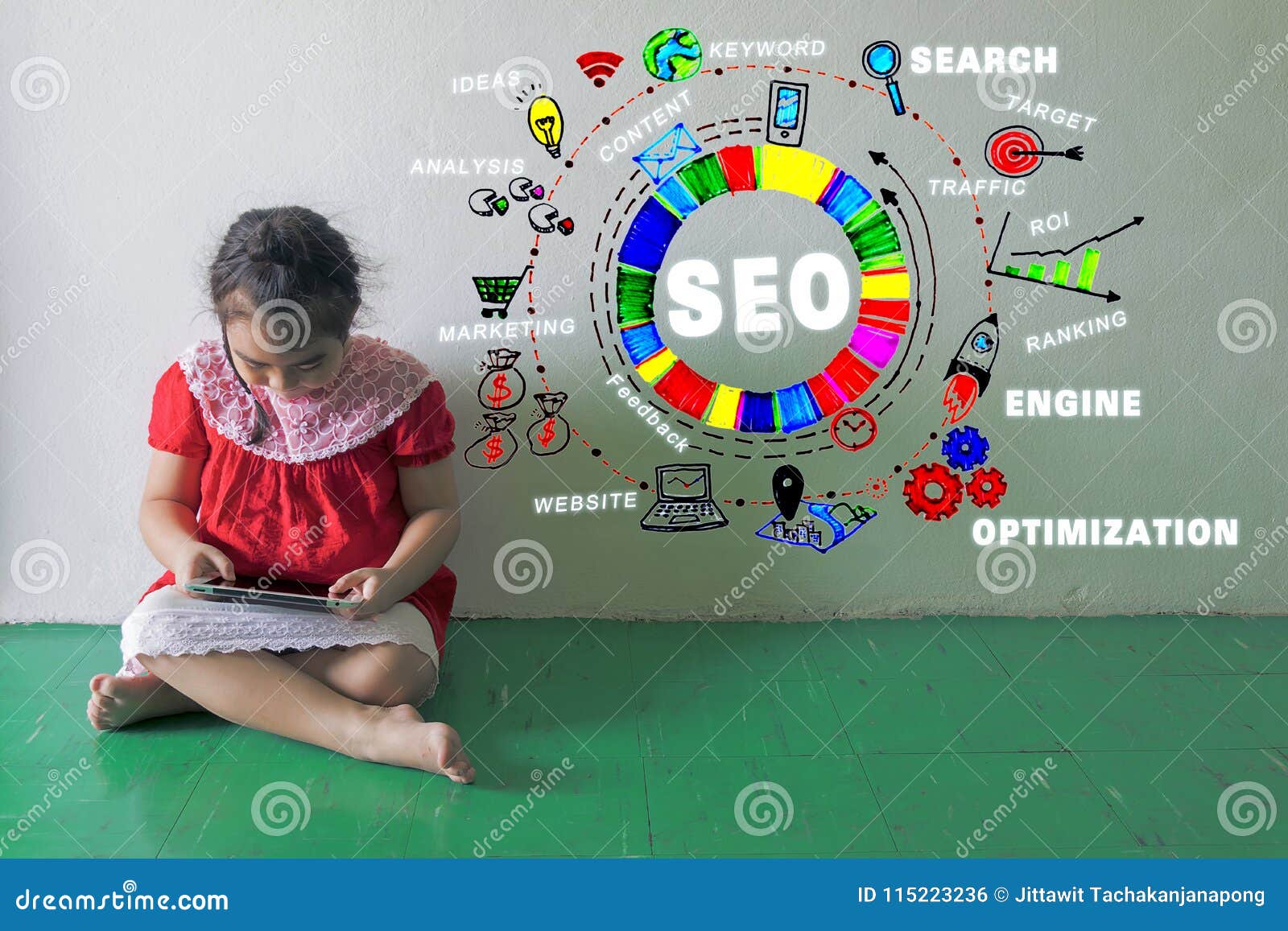 Girls are Searching for Knowledge from the Tablet. Stock Photo - Image ...