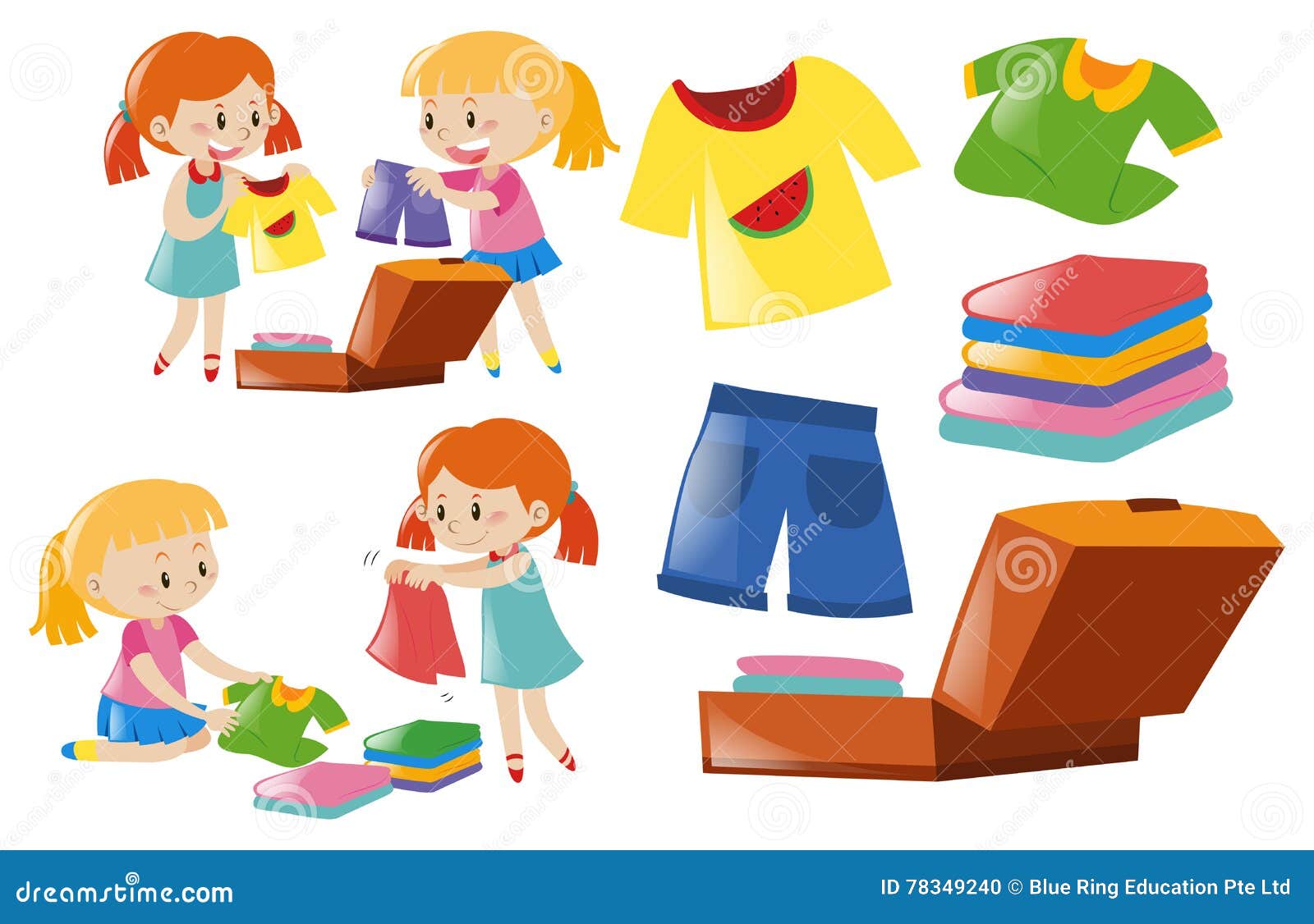 Two Girls Packing Suitcase Vector Illustration | CartoonDealer.com ...