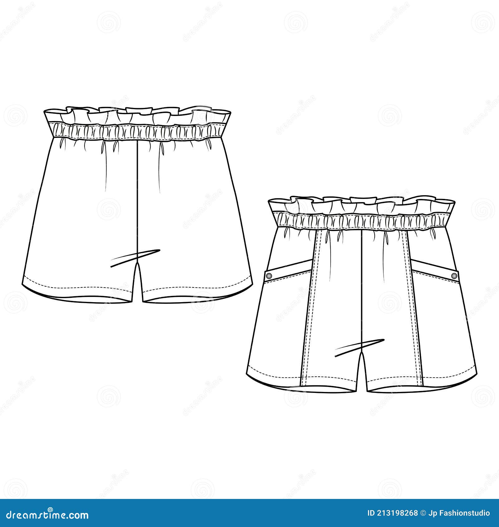 Girls Woven Shorts with Front Pockets Fashion Flat Sketch Template ...