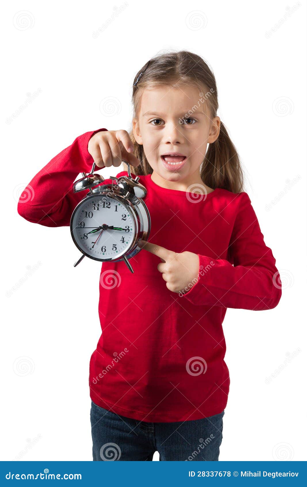 Girls Showing Alarm Clock stock photo. Image of clock - 28337678