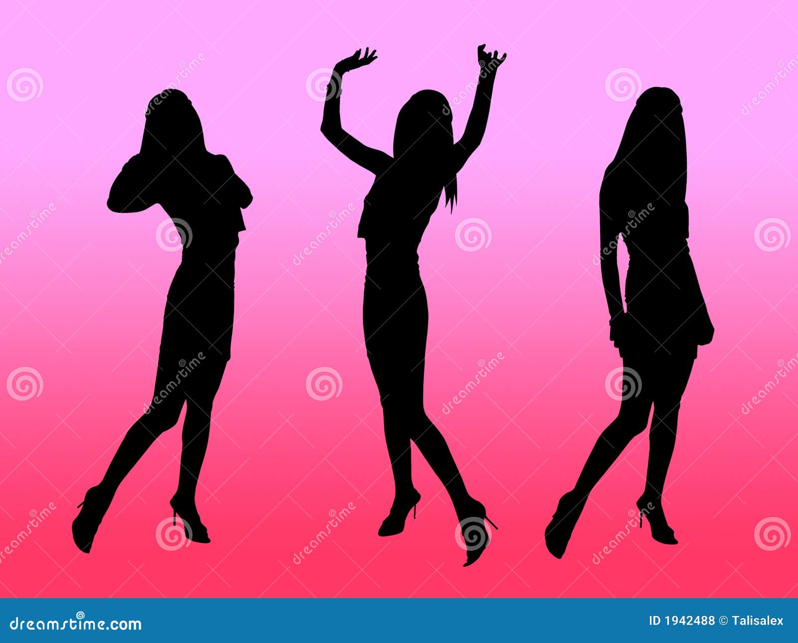 Girls silhouettes at pink stock illustration. Illustration of three ...