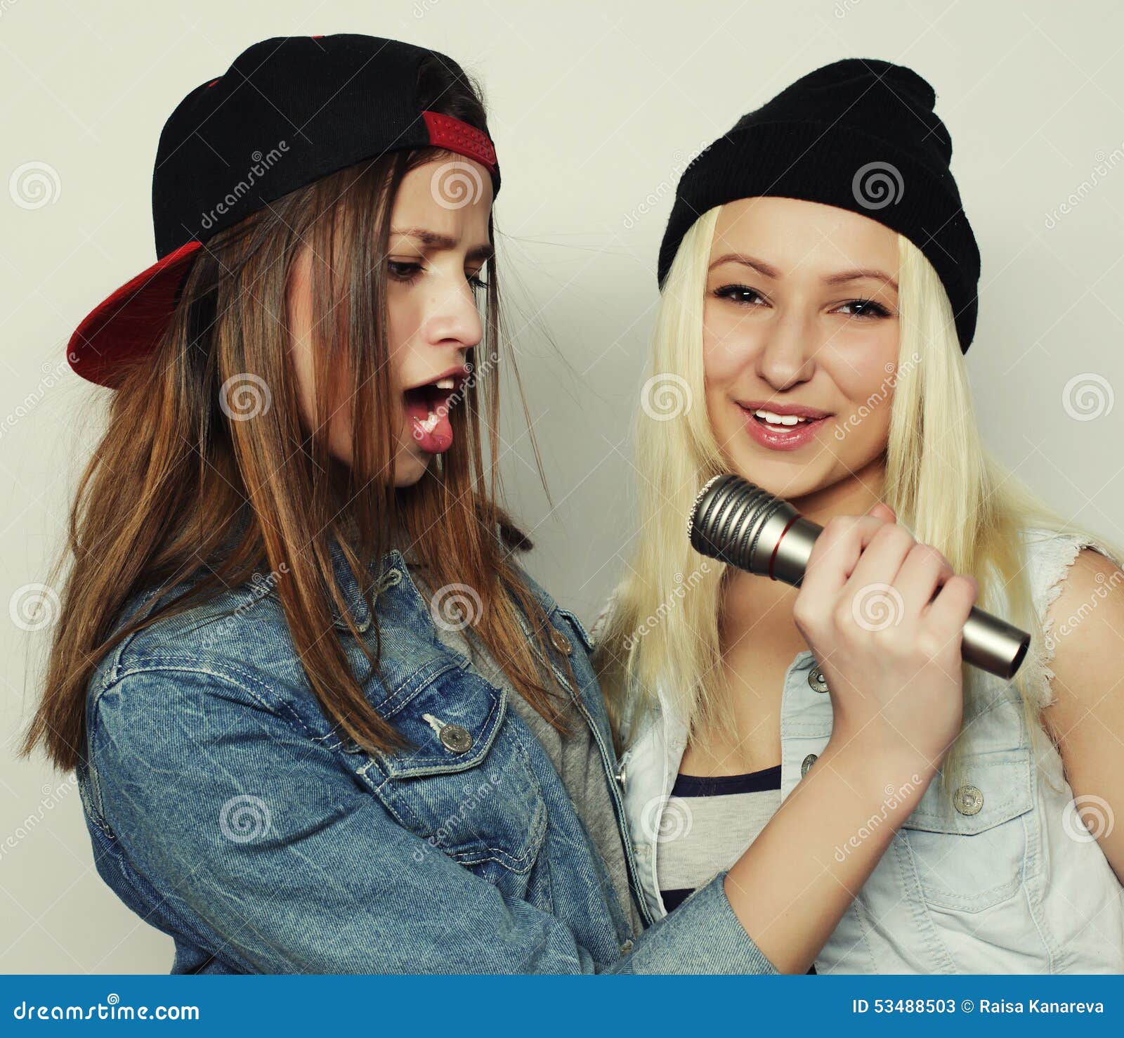Girls singing stock image. Image of karaoke, music, studio - 53488503