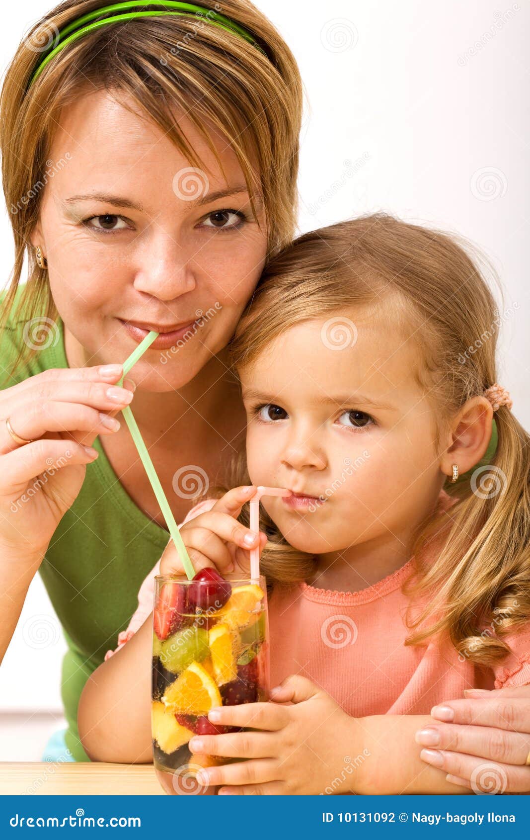 Girls Sipping Fruity Refreshment Stock Photo - Image of portrait ...