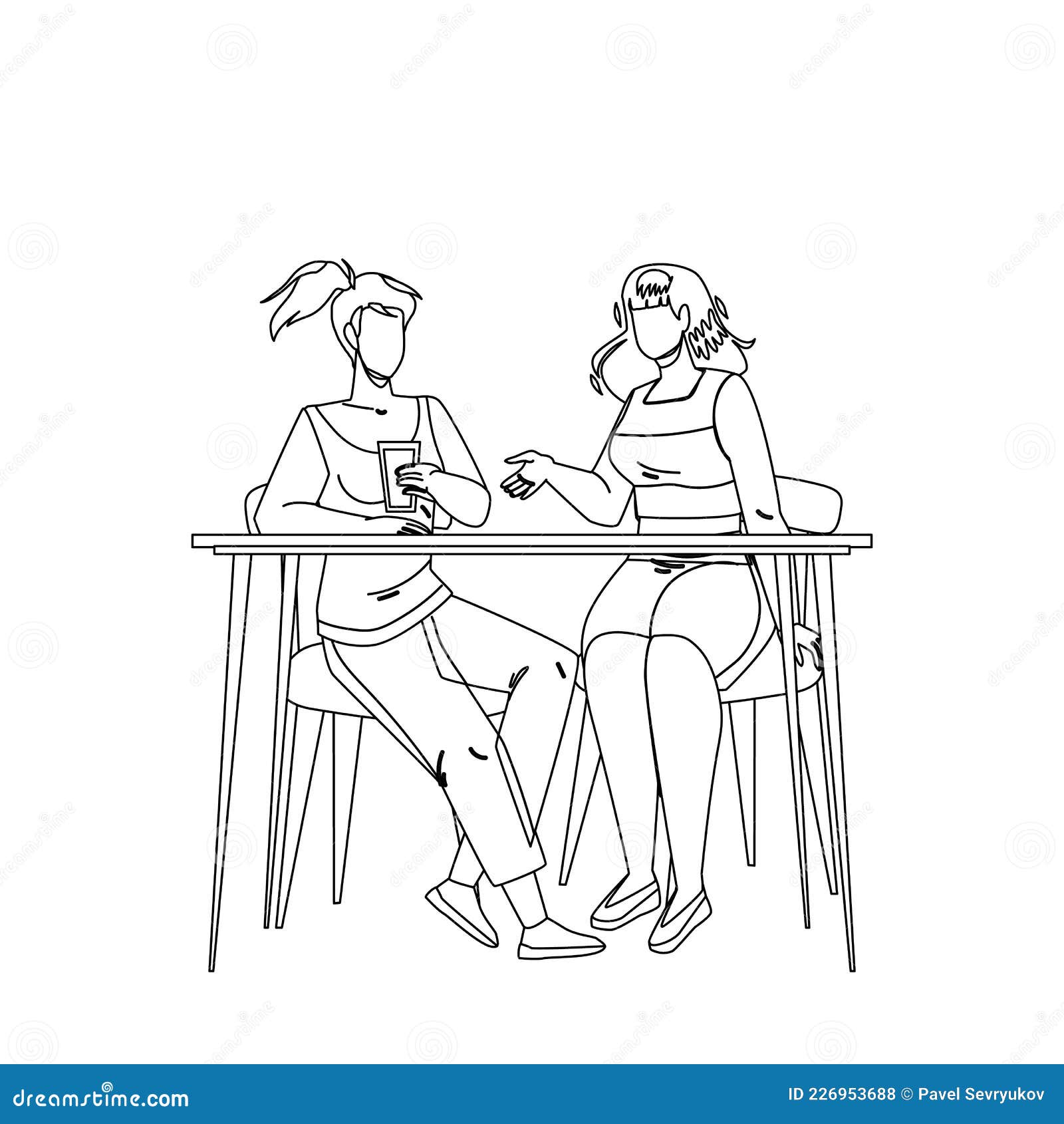 Girls Sitting At Table And Talking Together Vector Stock Vector