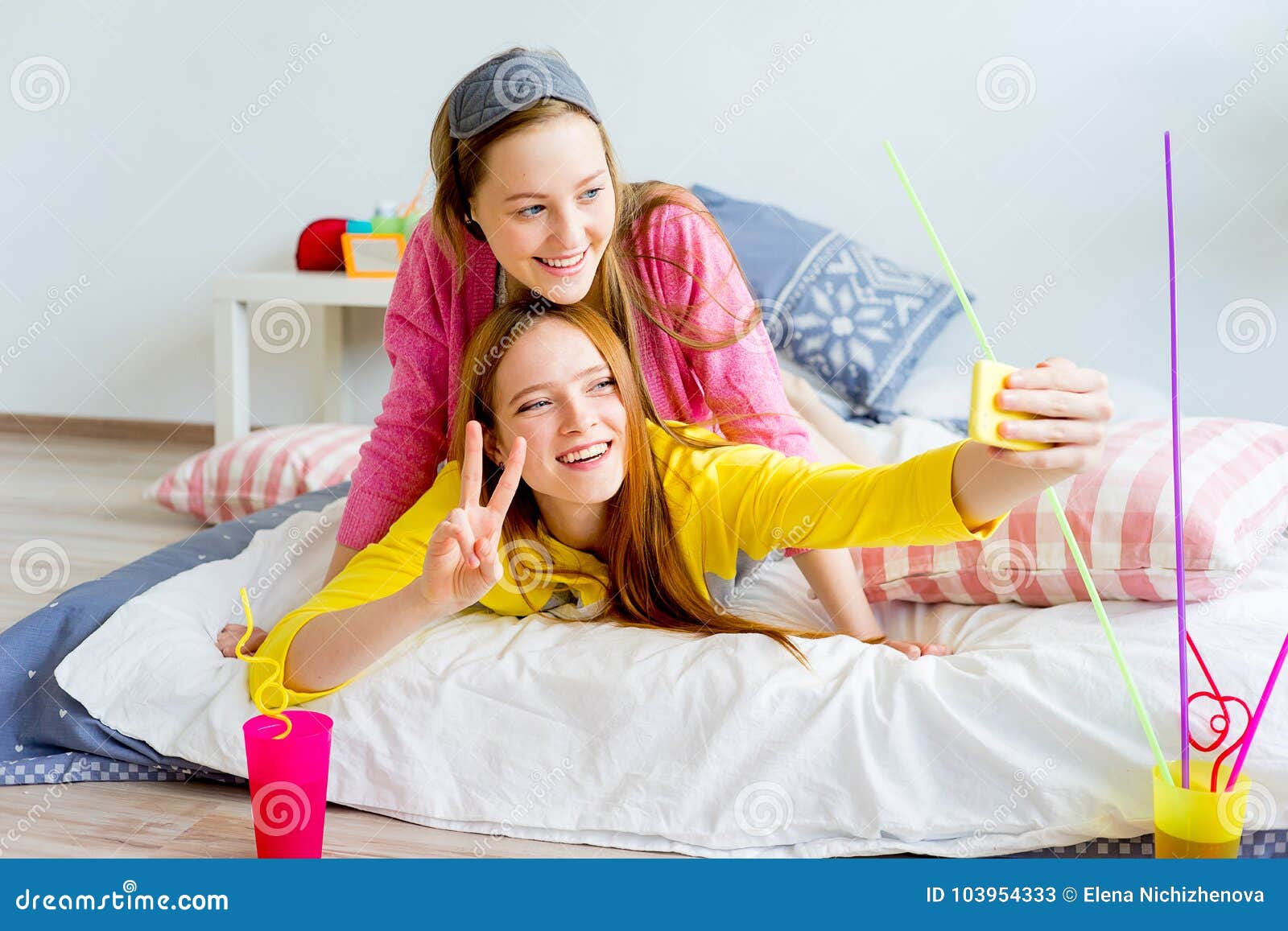 Girls at a sleepover stock image. Image of applying - 103954333