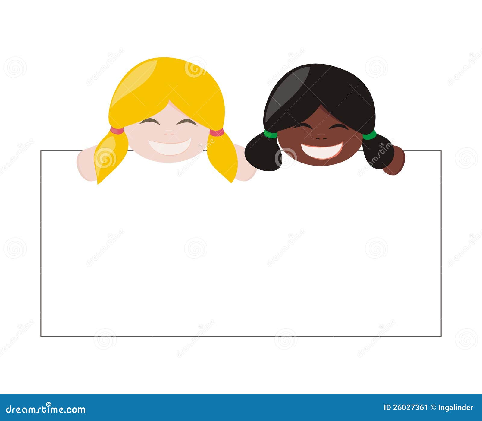 Girls Smiling and Holding White Empty Banner Stock Vector ...