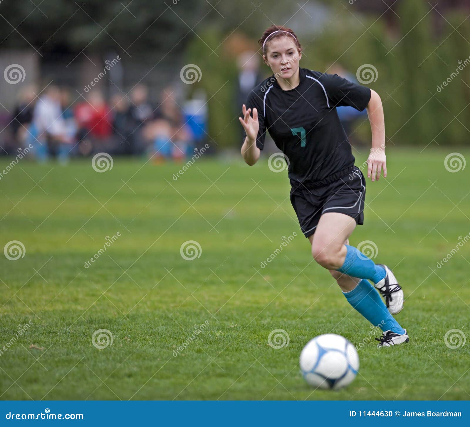 Girls Soccer Player Running with Ball Stock Photo - Image of compete ...