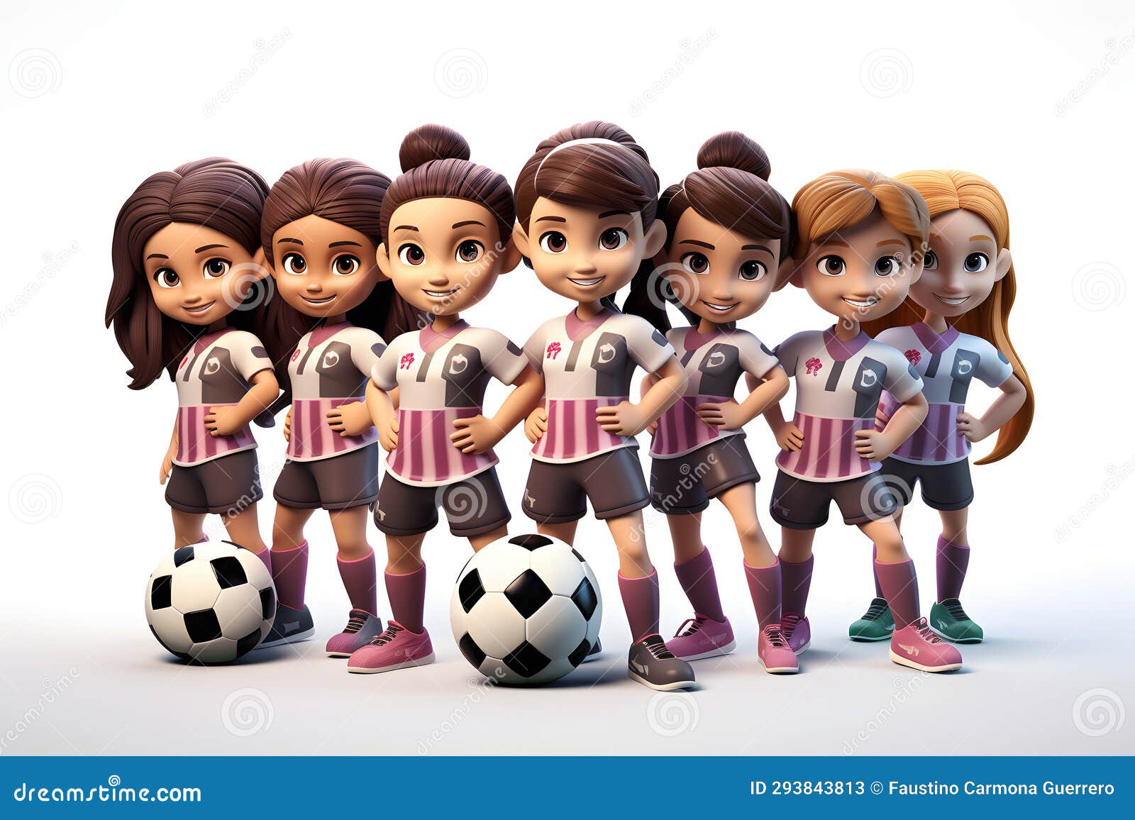 Girls Soccer Team on White Background. 3d Render Stock Illustration ...