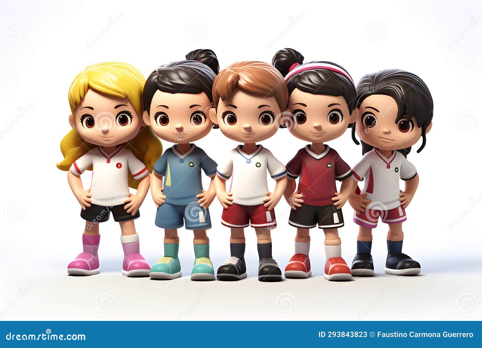 Girls Soccer Team on White Background. 3d Render Stock Illustration ...