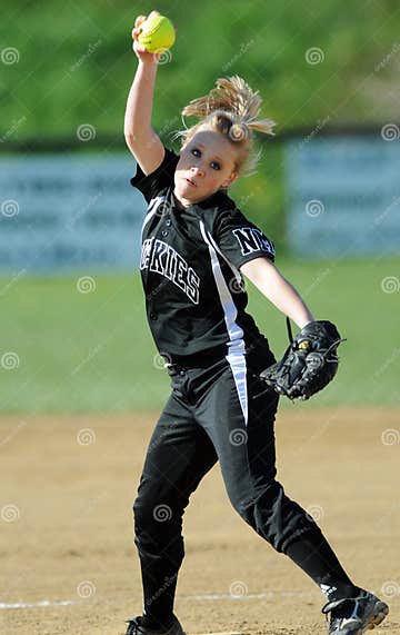 Girls Softball - Pitcher in the Windmill Editorial Image - Image of ...