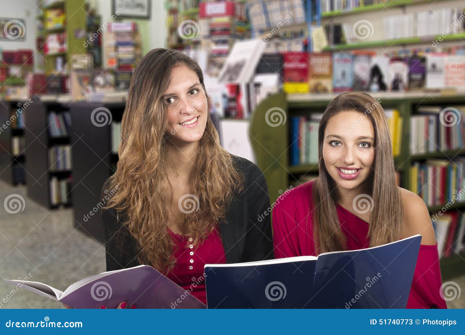 Girls Studying in the Library Stock Image - Image of female, classroom ...