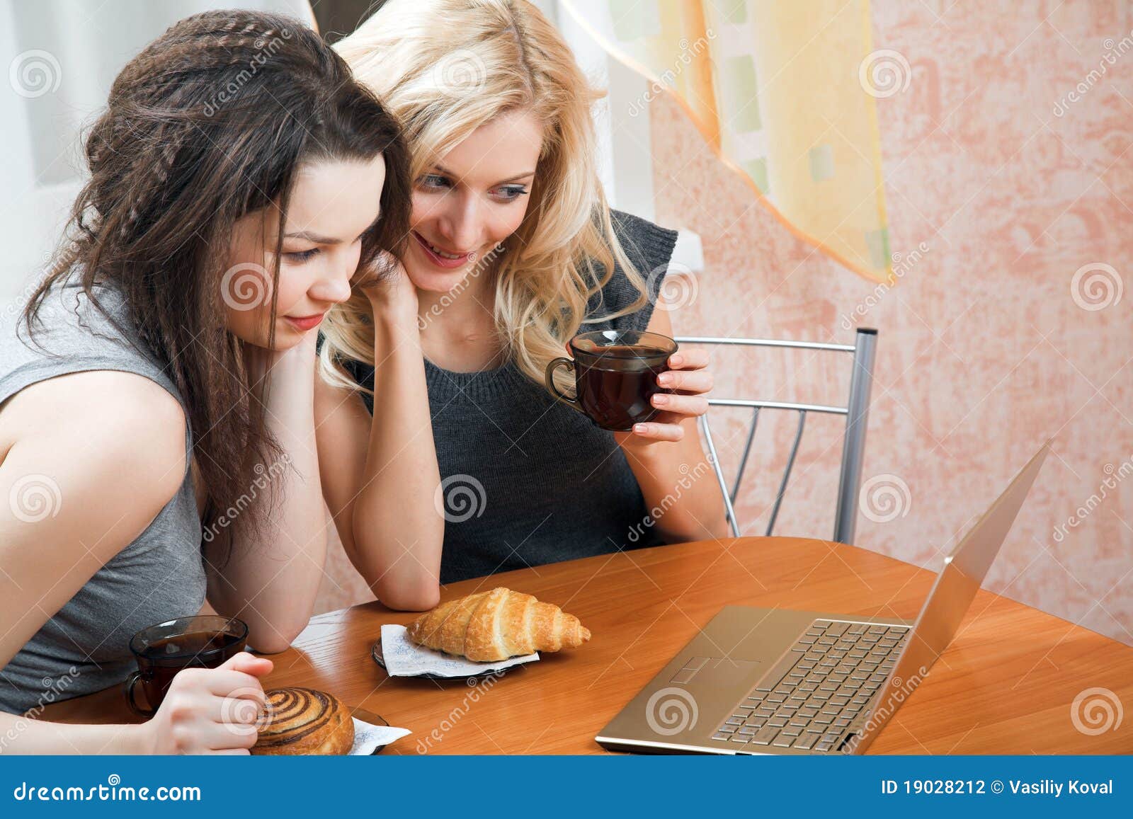Girls at the table stock photo. Image of happy, online - 19028212