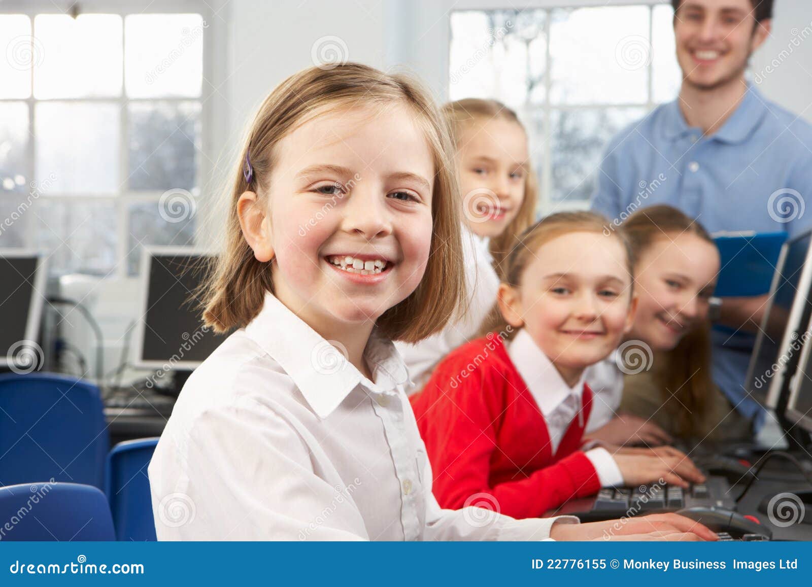 Girls and Teacher in School Class Stock Image - Image of female, group ...