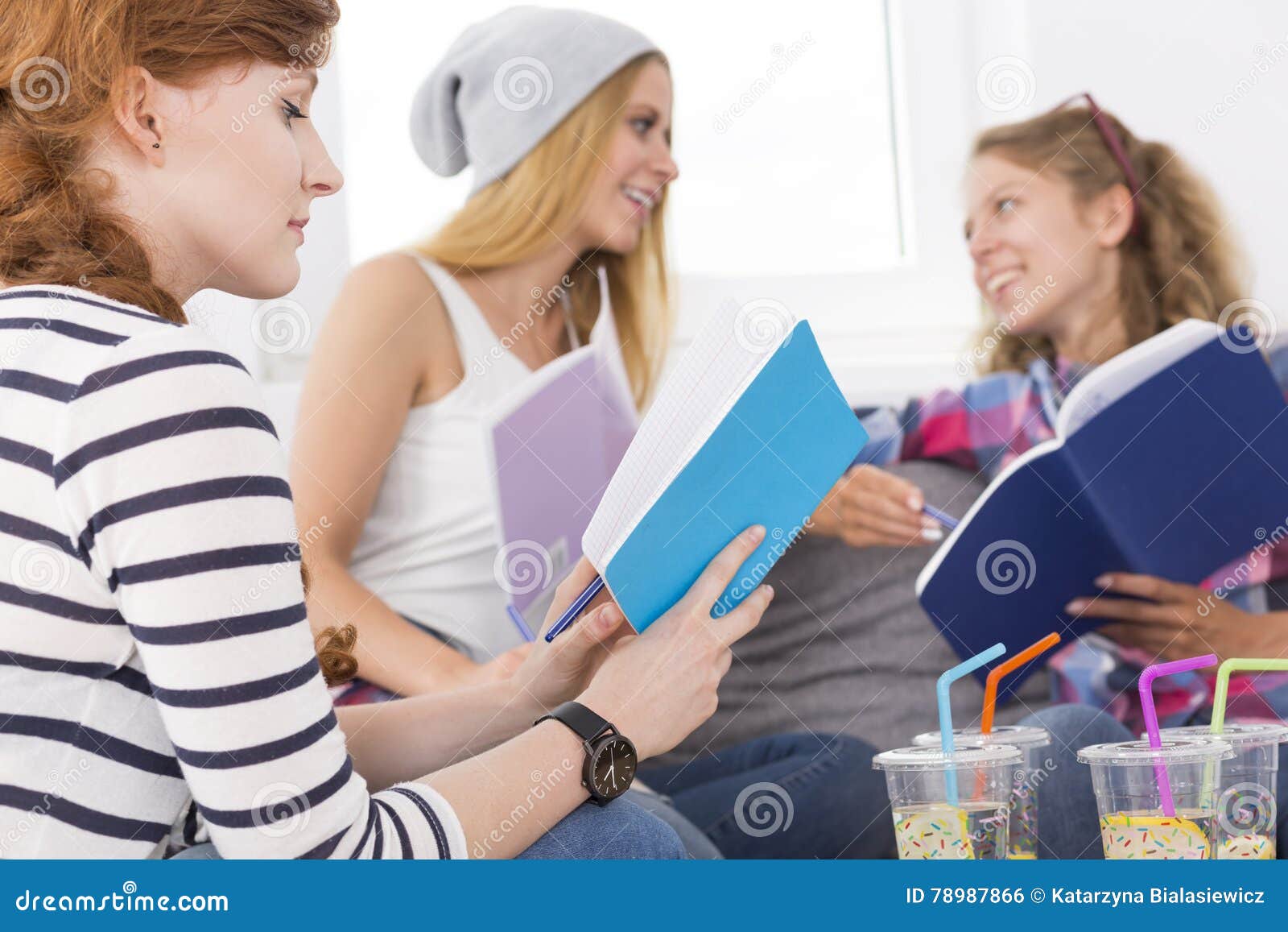 Girls Team Making a Revision Stock Photo - Image of exam, together ...